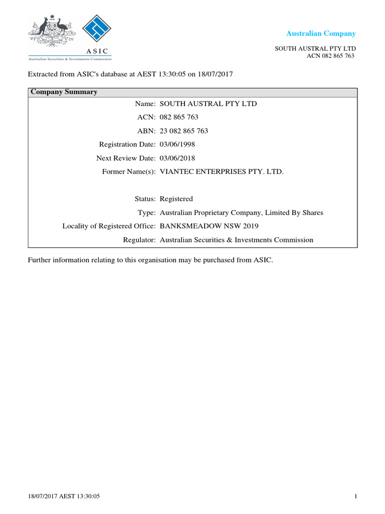 Asic Company Registration | PDF