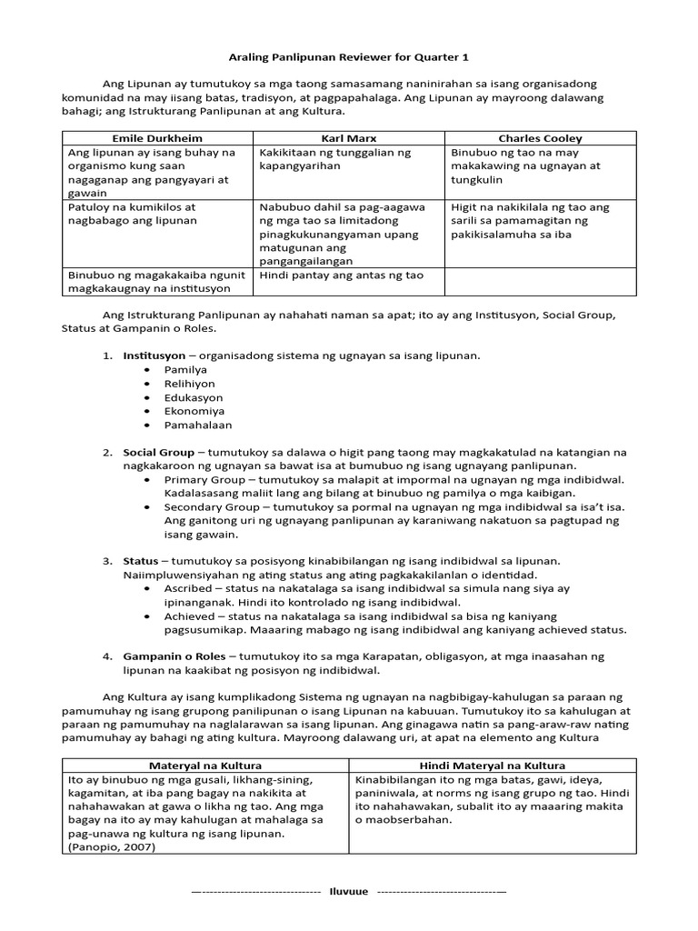 Araling Panlipunan Q1 Reviewer | PDF