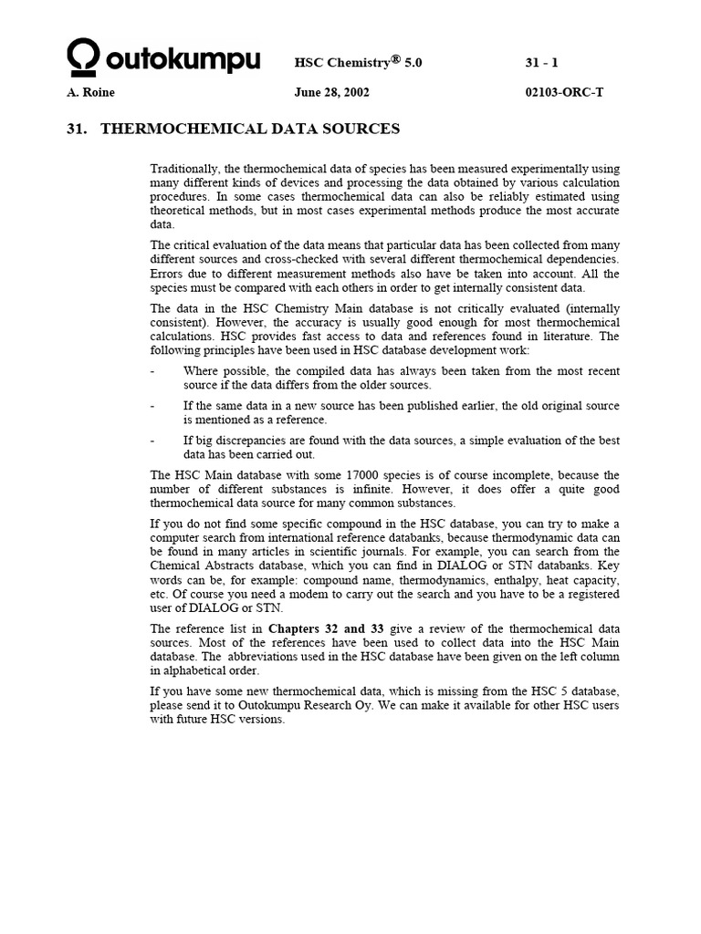 31 Thermochemical Data Sources | PDF