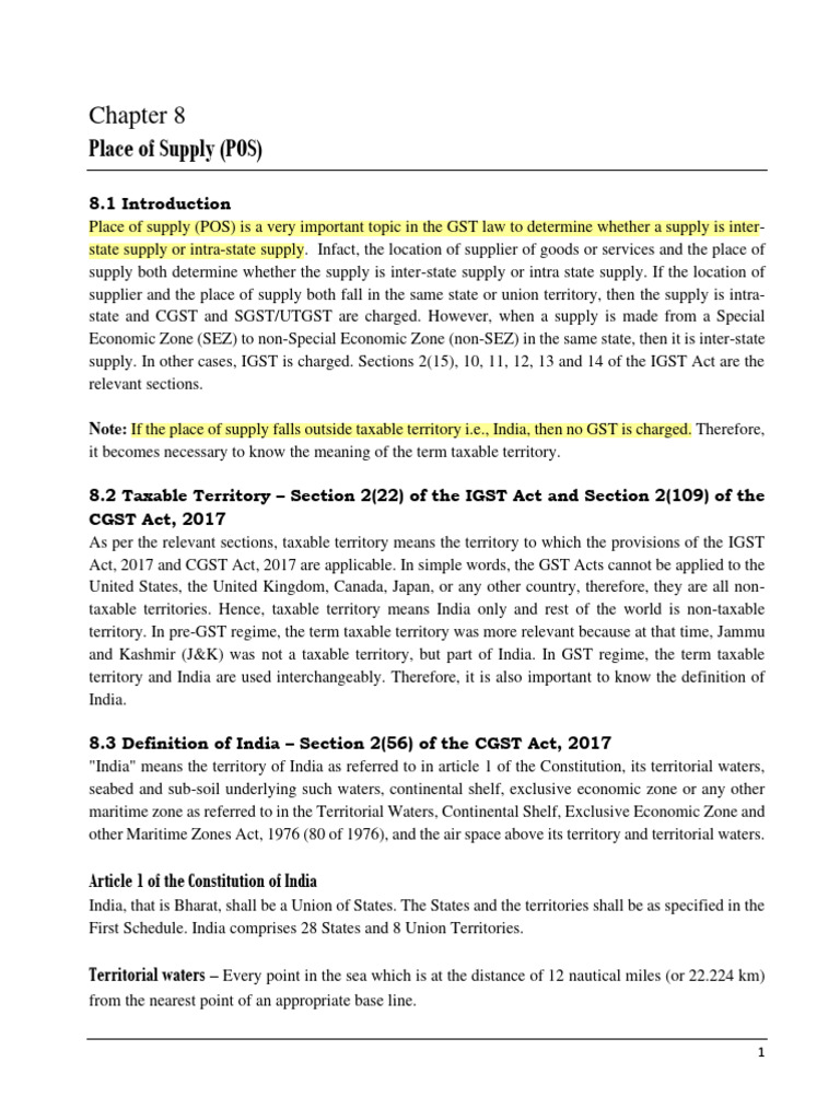 Place of Supply (POS) : Article 1 of The Constitution of India | PDF
