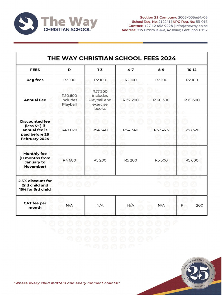 The Way Christian School Fees 2024 | PDF