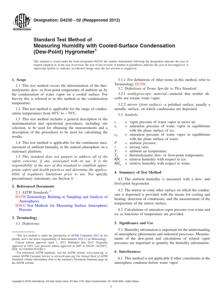 ASTM-D4230 | PDF | Humidity | Water Vapor
