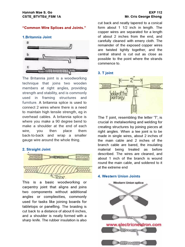 Common Wire Splices and Joints Guide | PDF