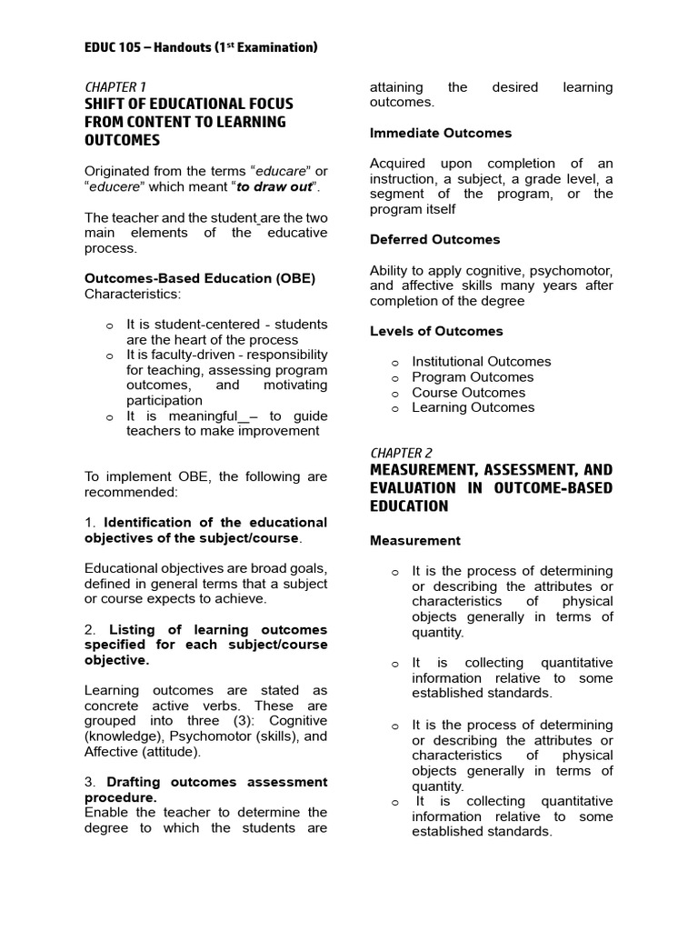 EDUC105 Handouts 1stExam | PDF | Educational Assessment | Metacognition
