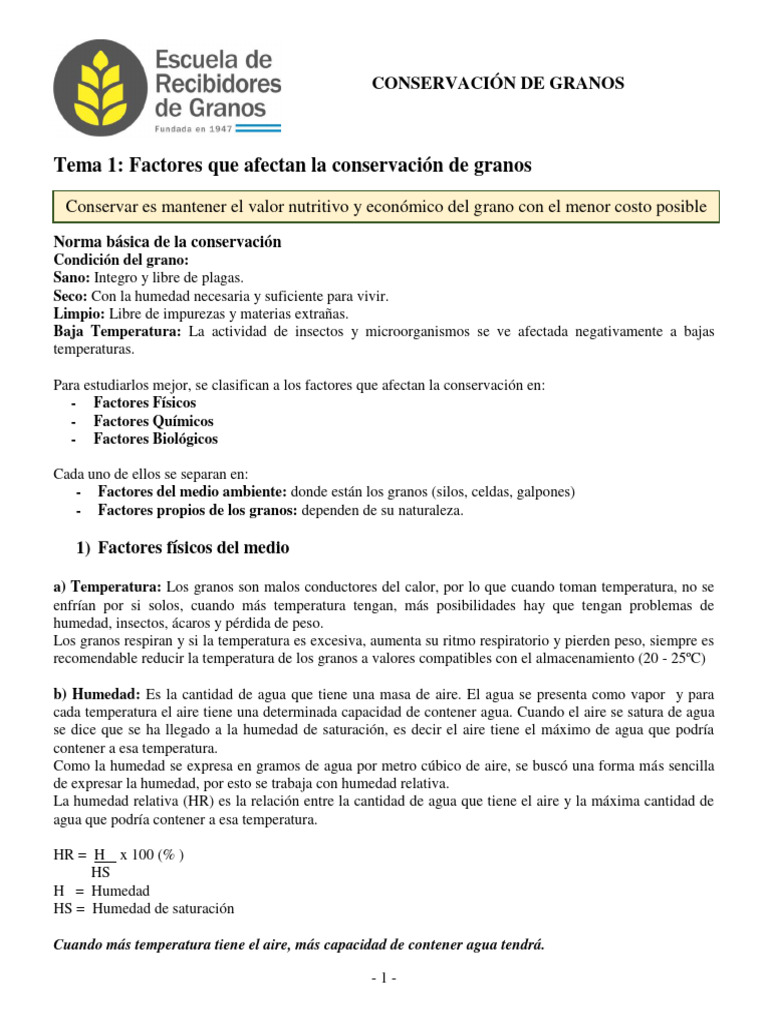 Conservacion 01 - Factores Que Afectan La Conservacion de Granos | PDF