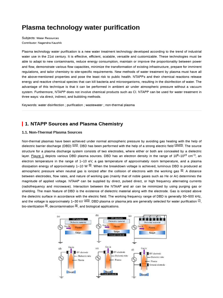 Plasma Technology Water Purification 2 Pdf Water Purification Water