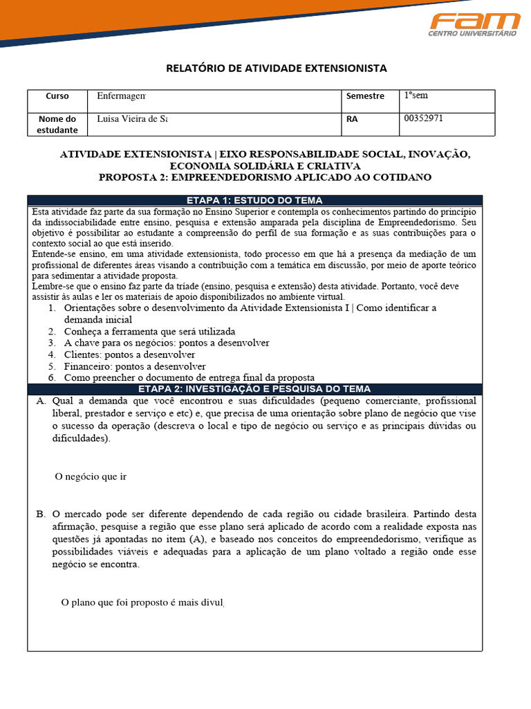 TEMPLATE - Atividade Extensionista - Proposta 2 - 2023.2 | PDF