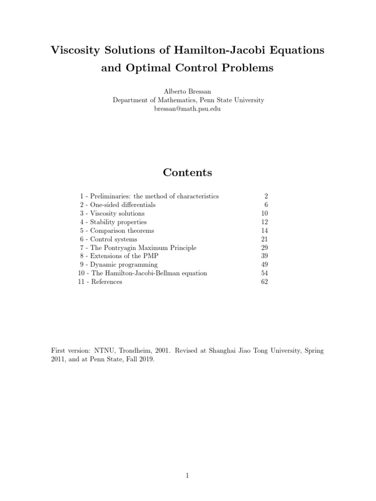 Viscosity Solutions of Hamilton-Jacobi Equations and Optimal Control ...