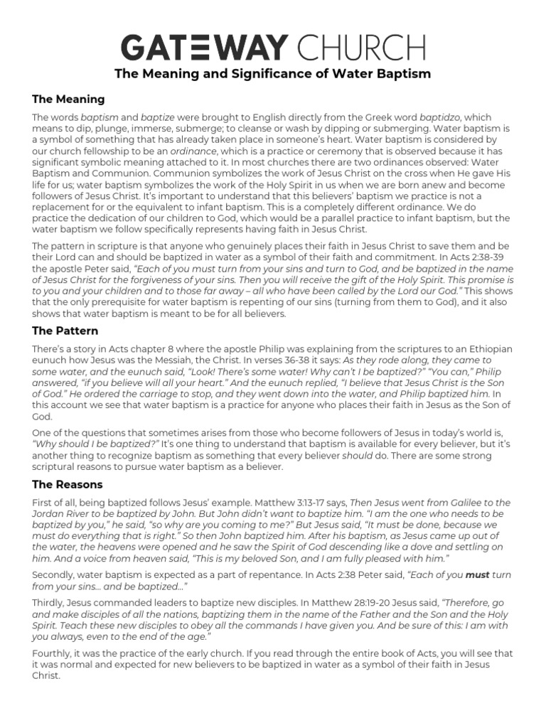 The Meaning and Significance of Water Baptism | PDF | Baptism | Jesus