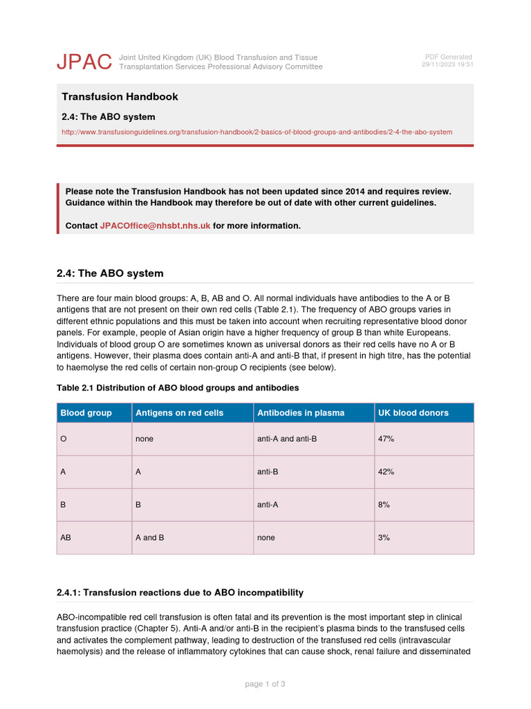 2 4 The Abo System | PDF | Blood Type | Blood Transfusion