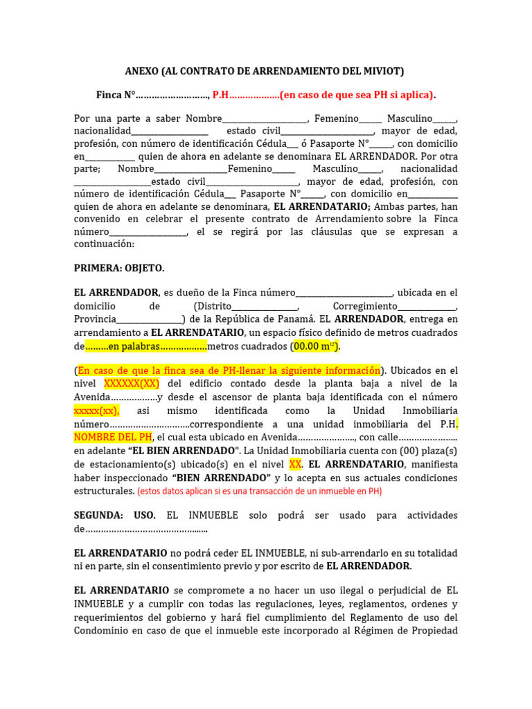 Contrato de Arrendamiento MIVIOT Panamá | PDF | Condominio | Derecho y economía