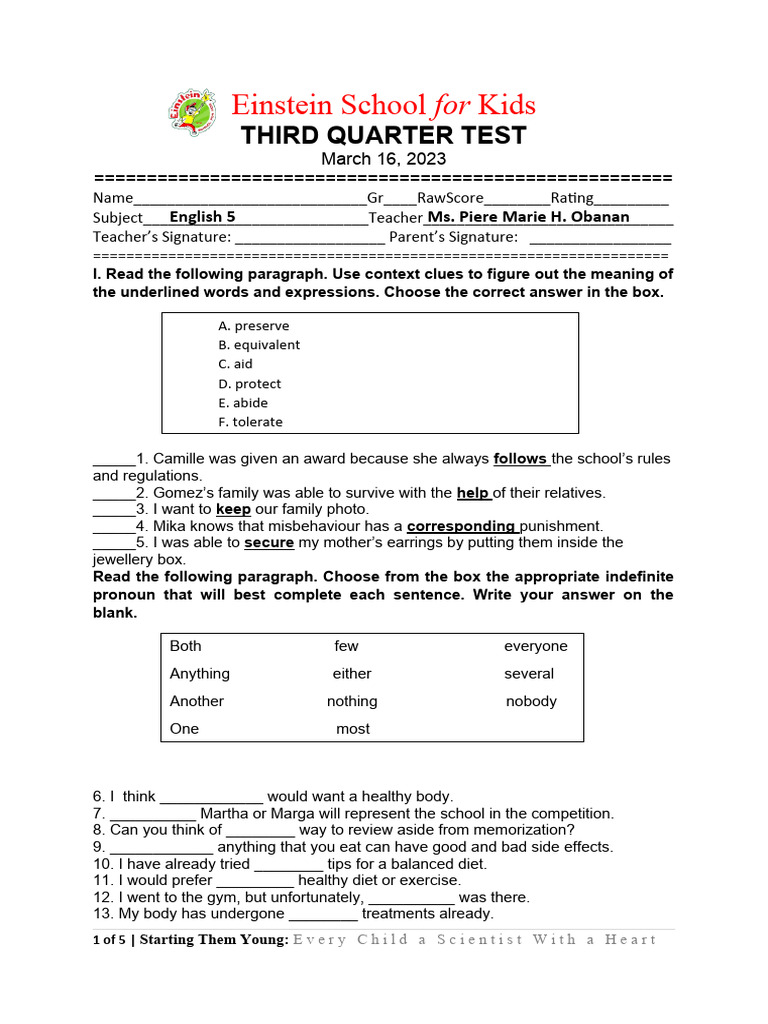 ENGLISH GRADE 5 | PDF | Word | Verb