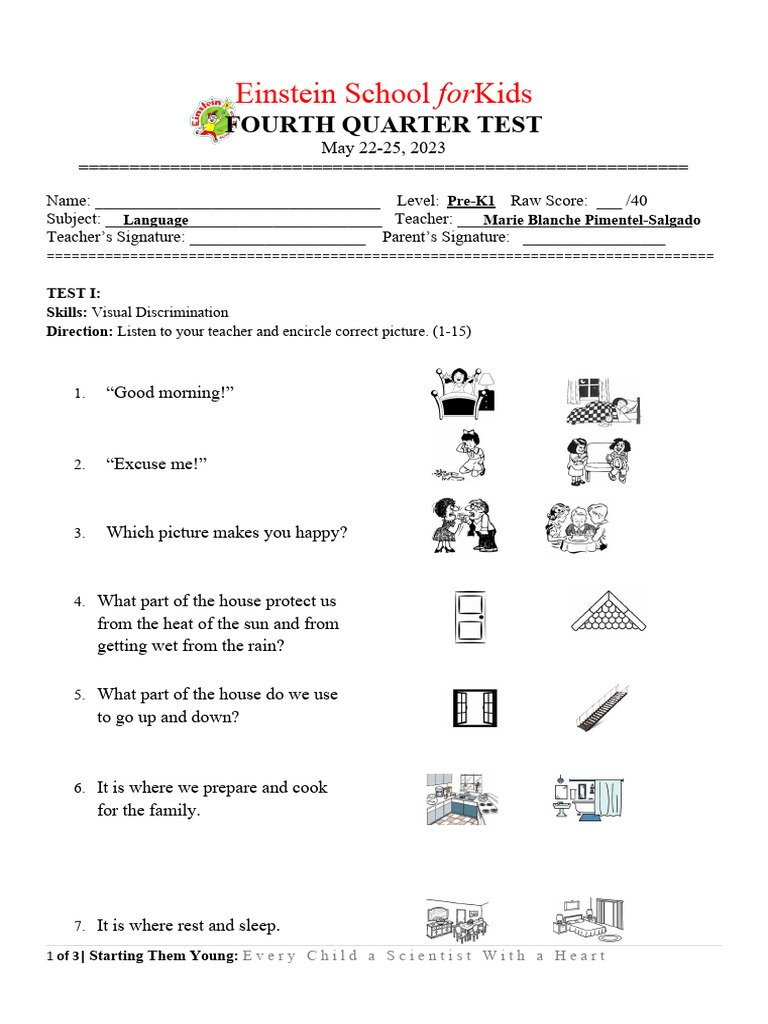 Q4 Tests Pre-K1 Language | PDF | Self-Improvement | Wellness