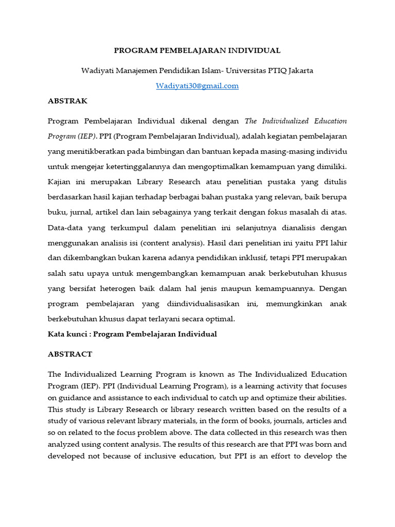 Program Pembelajaran Individual untuk ABK | PDF