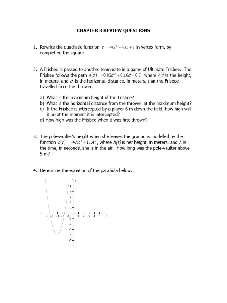 Quadratic Function Problems Review | PDF
