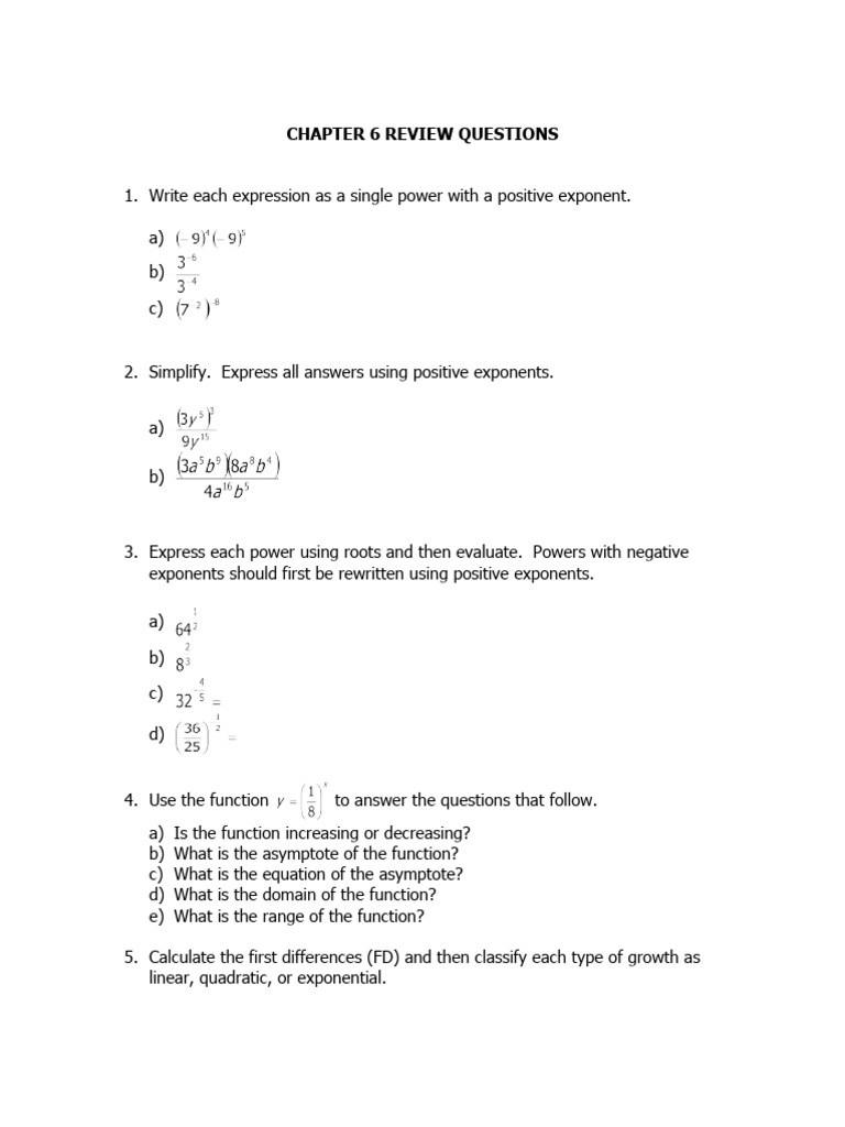 Chapter 6 Review Questions MCF3M Winter '22 | PDF | Function ...