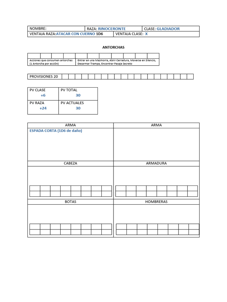 Hoja de Personaje Edit. NoteQuest | PDF