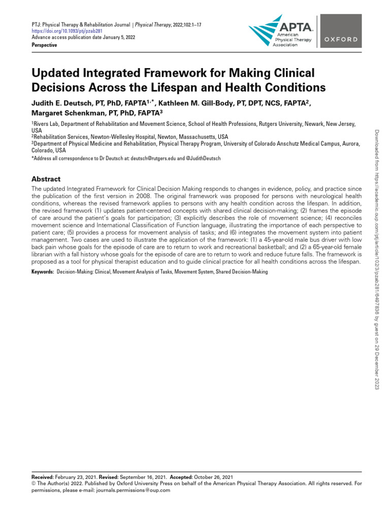 Updated Integrated Framework For Making Clinical Decisions Across The ...