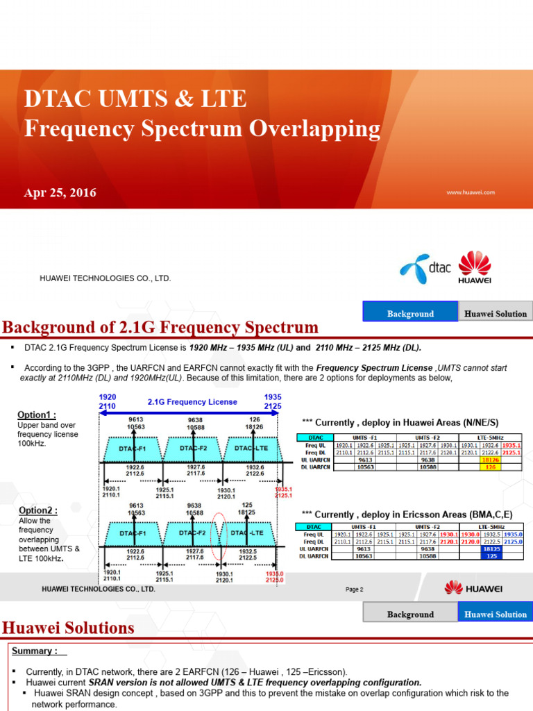 DTAC UMTS LTE Frequency Overlapping Clarification and Solution Rev02 | Download Free PDF | Lte ...