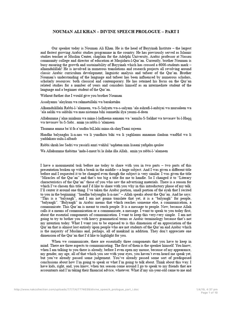 Nouman Ali Khan: Divine Speech Insights | PDF | Quran | Islam