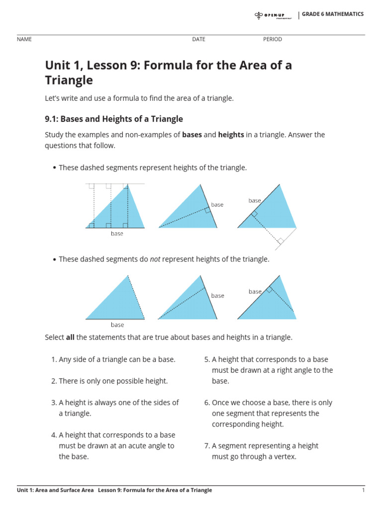 Math6 Unit01 Lesson09 | PDF | Area | Triangle
