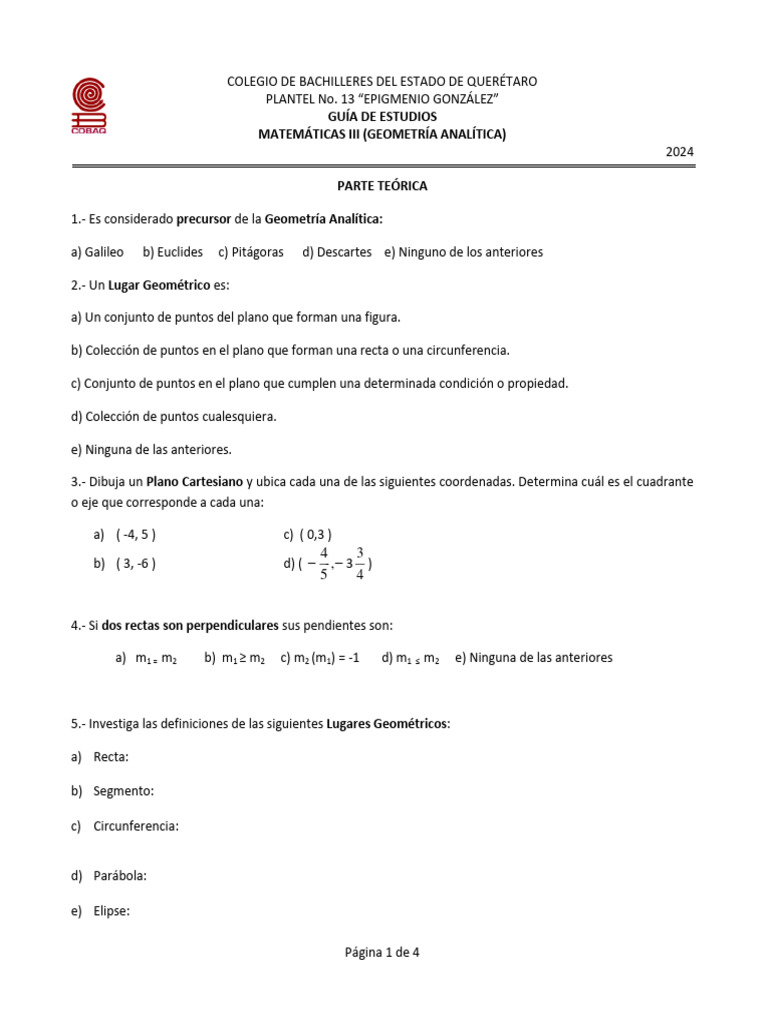 3 - Guía Matemáticas III 2024 | PDF | Geometría analítica | Geometría