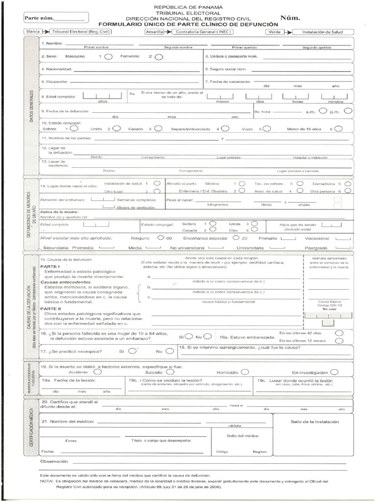 formulario único de parte clínico de defunción | PDF