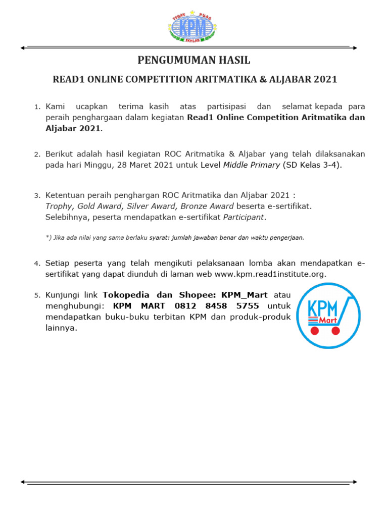 Hasil ROCA Level Middle Primary | PDF
