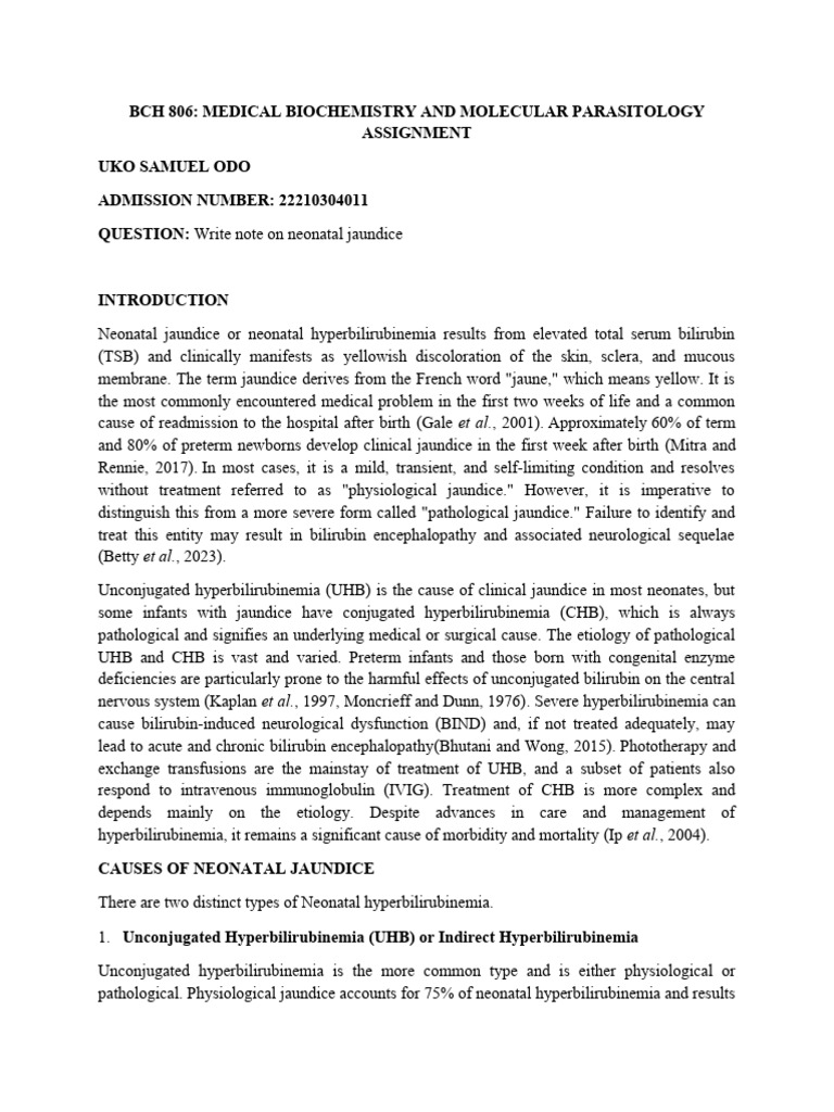 Neonatal jaundice Assignment BCH 806 | PDF | Medicine | Liver
