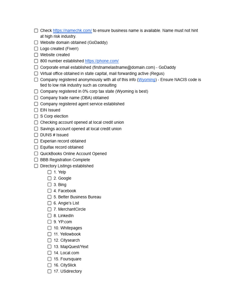 Comprehensive Business Setup Checklist | PDF