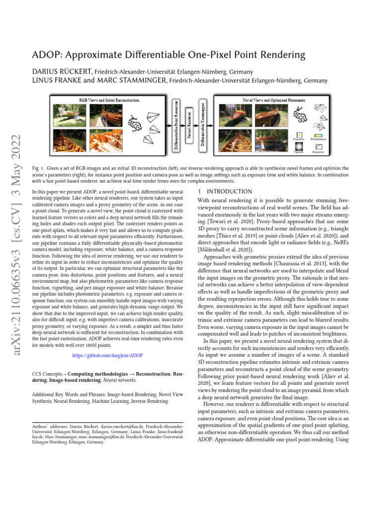 ADOP: Approximate Differentiable One-Pixel Point Rendering | PDF | Rendering (Computer Graphics ...