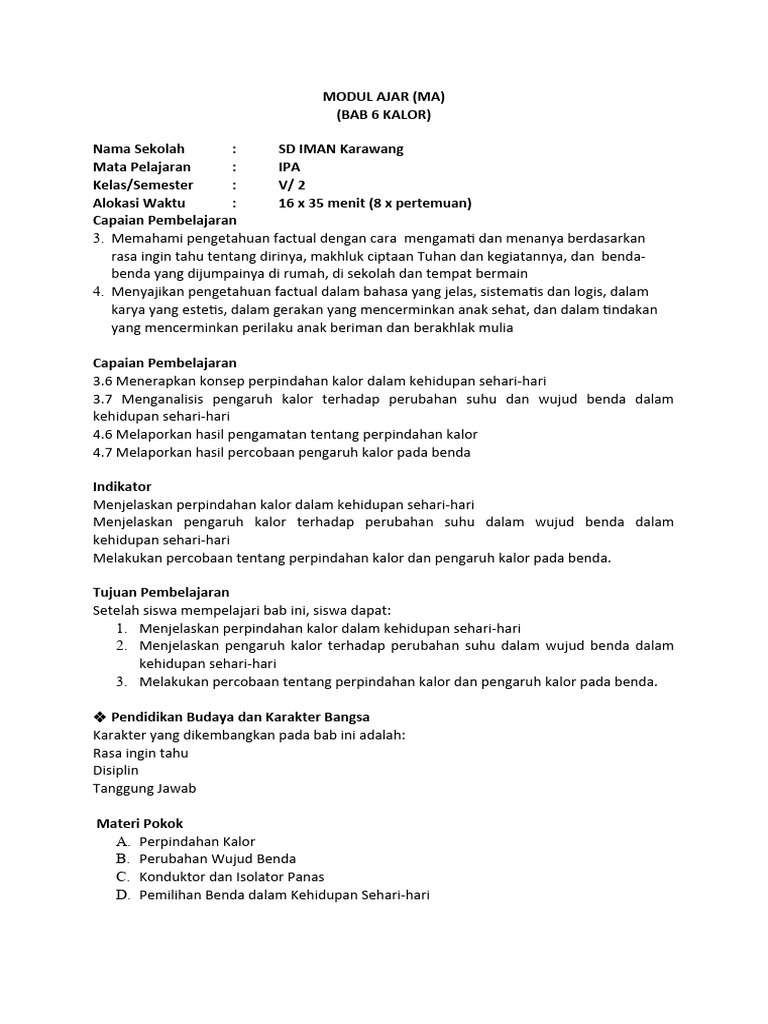 RPP IPA Kelas 5 Semester 2 Bab 6 | PDF