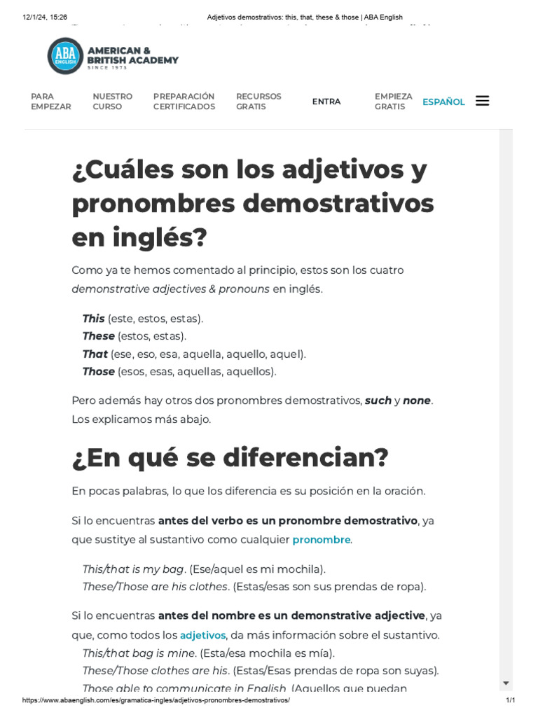 Adjetivos y Pronombres Demostrativos | PDF | Unidades Semánticas ...