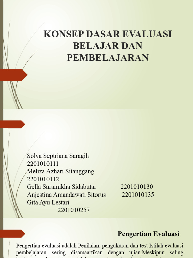 Konsep Dasar Evaluasi Belajar Dan Pembelajaran | PDF