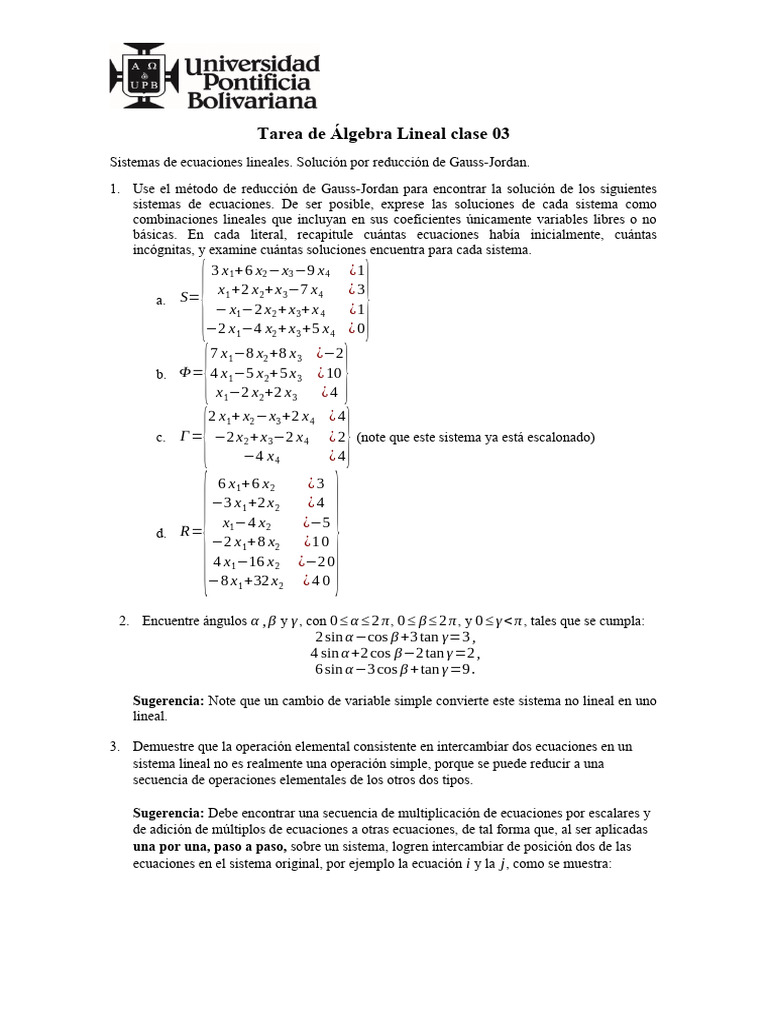 Tarea Algebra Lineal Clase 03 | PDF