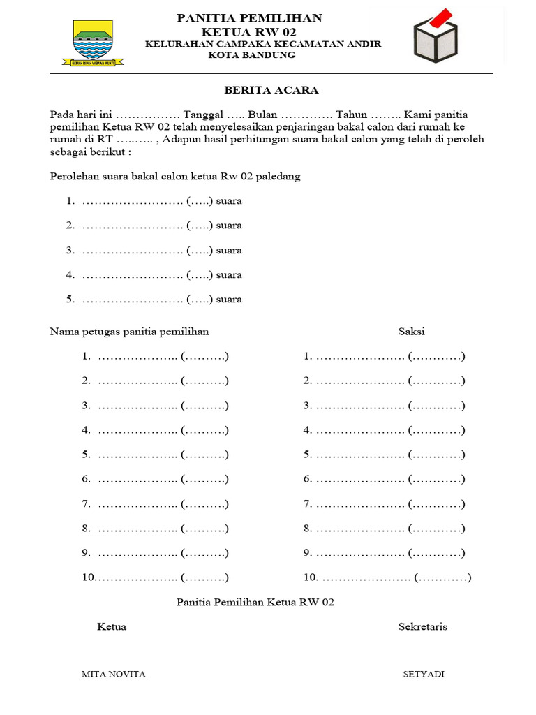 Berita Acara Pemilihan RW 02 | PDF