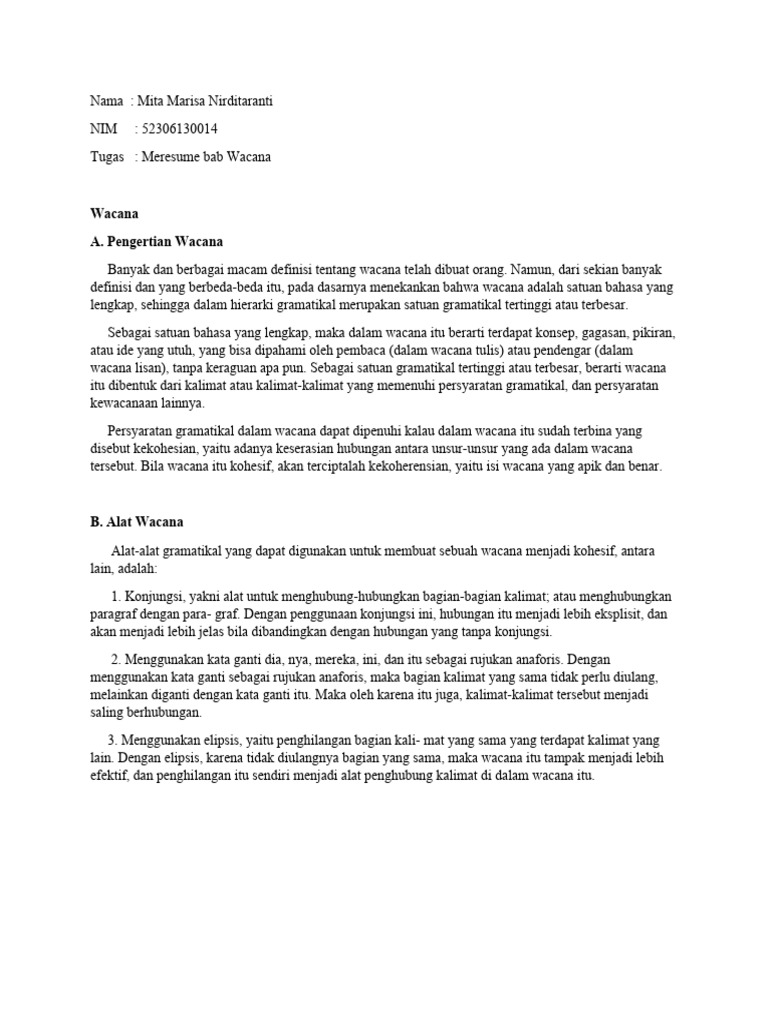 Meresume Linguistik Wacana | PDF | Seni & Disiplin Bahasa | Kajian Bahasa Asing