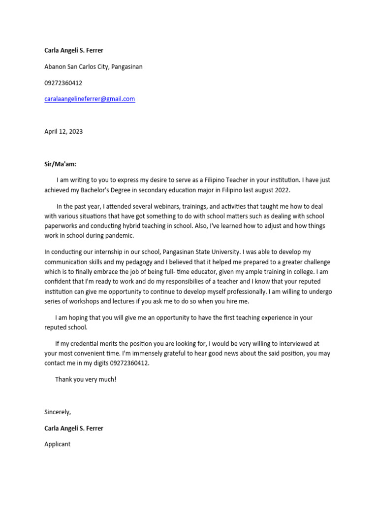 Application Letter XXXXXXXXXXXXX | PDF | Teachers | Pedagogy
