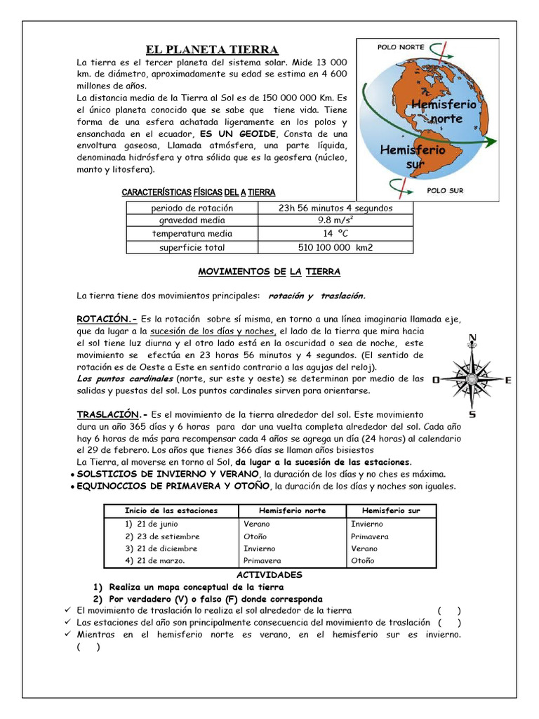 Características y Movimientos de la Tierra | PDF
