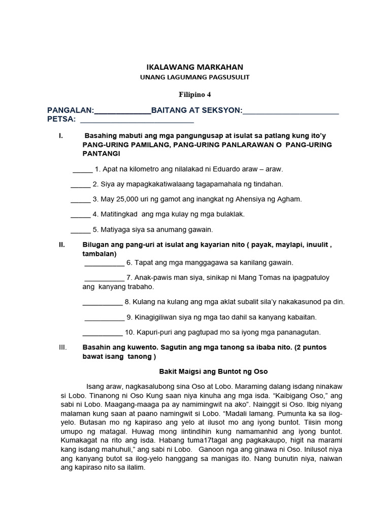 ST - Filipino 4 - Q2 | PDF