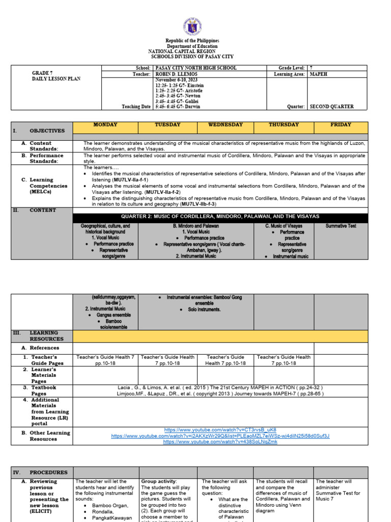 Week 1 DLL | PDF | Teachers | Learning
