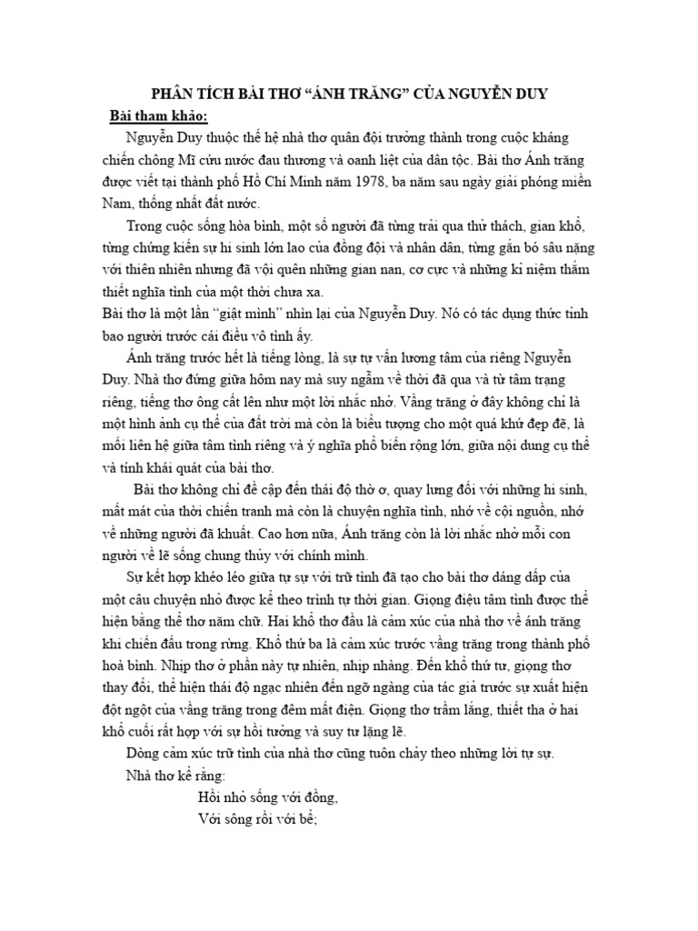 Xemtailieu Phan Tich Bai Tho Anh Trang Cua Nguyen Duy | PDF
