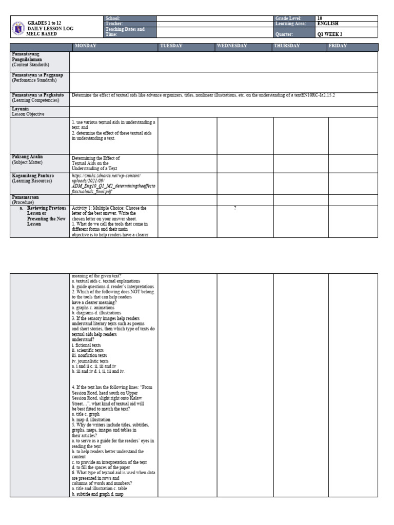 Melc DLL Eng 10 Week 2 Q1 Done | PDF