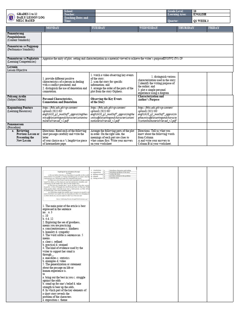 Melc DLL Eng 10 Week 3 Q1 Done | PDF | Orpheus | Hades