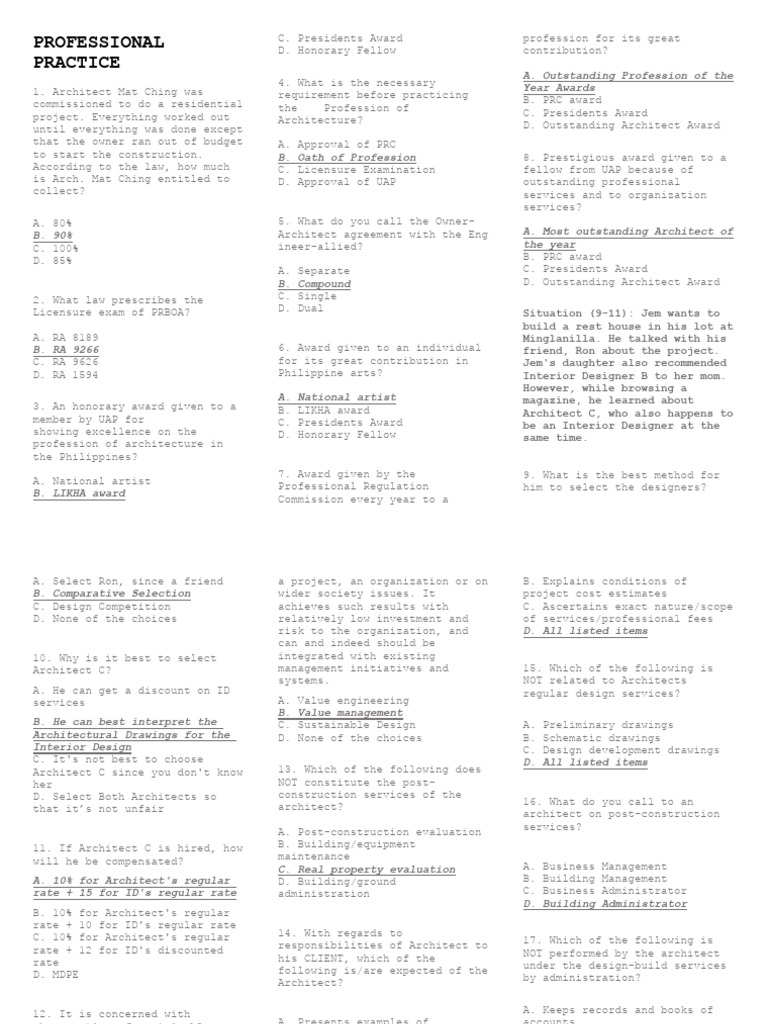 Professional Practice (Pre Board) | PDF | Architect | Concrete