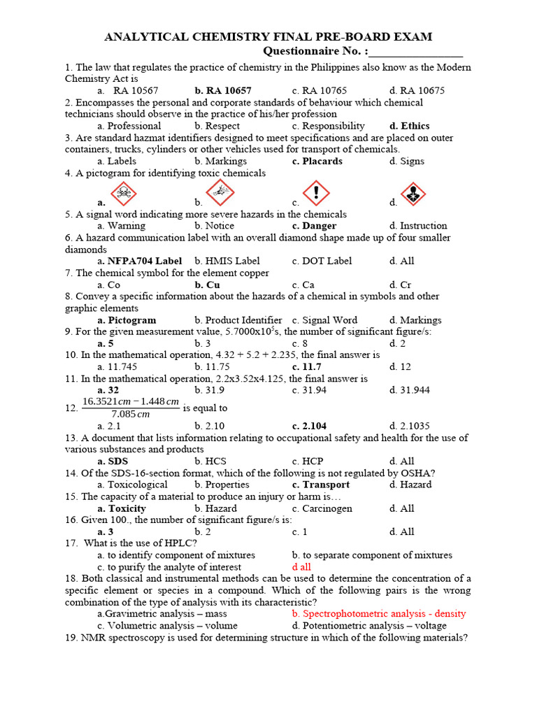 2023 - Analytical Chemistry With Answers 1 | PDF | Redox | Gases
