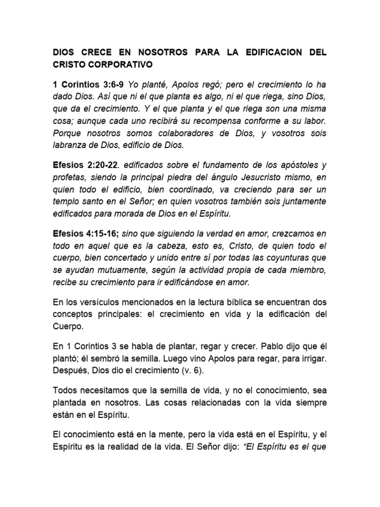Dios Crece en Nosotros para La Edificacion Del Cristo Corporativo | PDF | Cristo (título ...