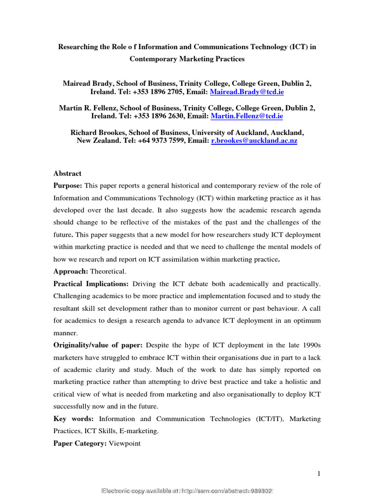 Researching The Role o F Information and Communications Technology (ICT ...