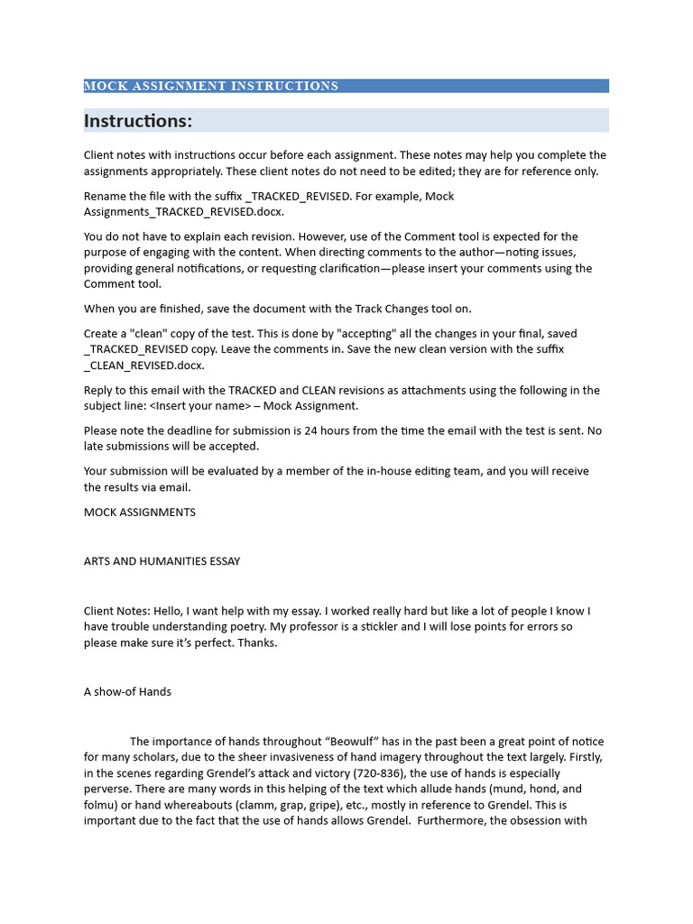 Mock Assignment Instructions | PDF | Materials