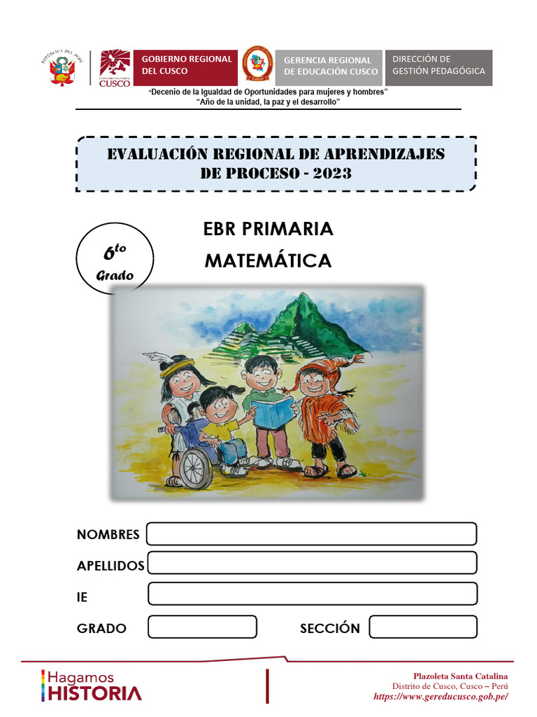 Evaluación Matemática 6to Primaria 2023 | PDF